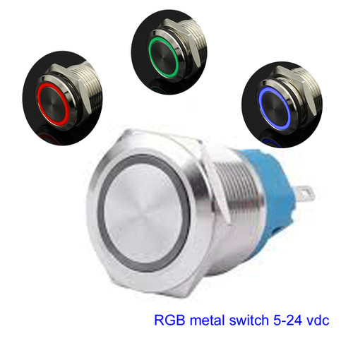 16mm Momentary Stainless Steel RGB LED Pushbutton switch 12v DC (5-24v ...