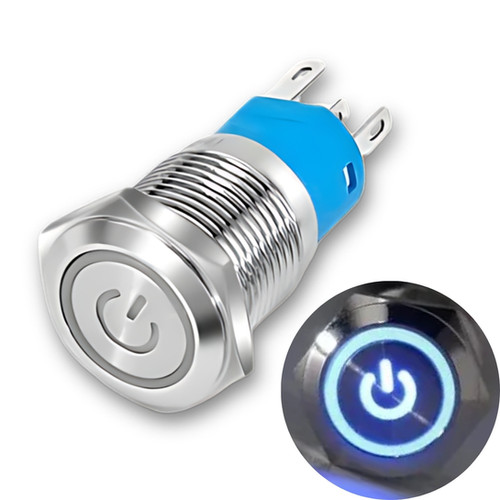 19mm Size BLUE Power Symbol Led S.S. Latching Type Push Button Switch ...