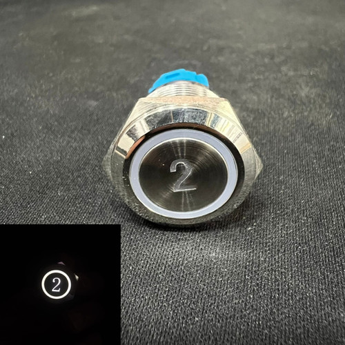 19mm Size WHITE TEXT"2" Symbol S.S Momentary Type Push Button Switch 5v ...