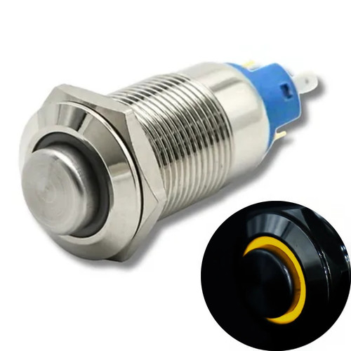 12mm Size Yellow Led Stainless Steel Latching Type Push Button Switch ...