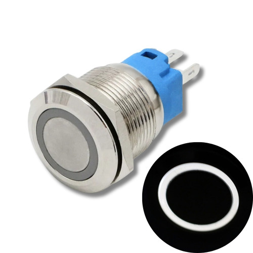 22mm Size WHITE Led Stainless Steel Momentary Type Push Button Switch ...