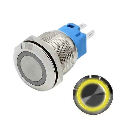 16mm Size Yellow Led Stainless Steel Latching Type Push Button Switch ...