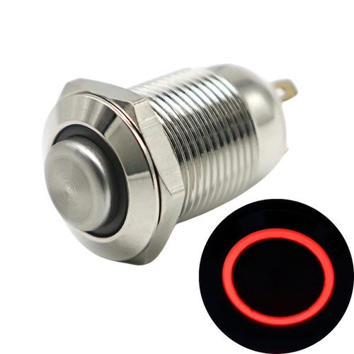 12mm Size RED Led Stainless Steel Momentary Type Push Button Switch 5v ...