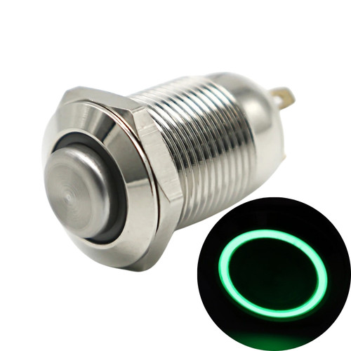 12mm Size GREEN Led Stainless Steel Momentary Type Push Button Switch ...