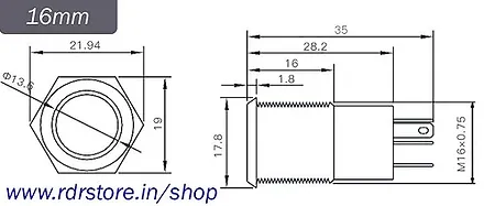16mm Size GREEN Power Symbol S.S. Momentary Type Push Button Switch 5V ...