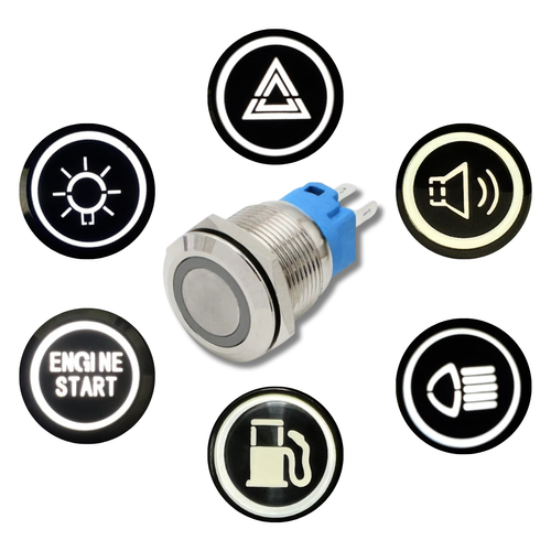 16mm/19mm illuminated pushbutton switch Waterproof, no nc, for Cars and ...