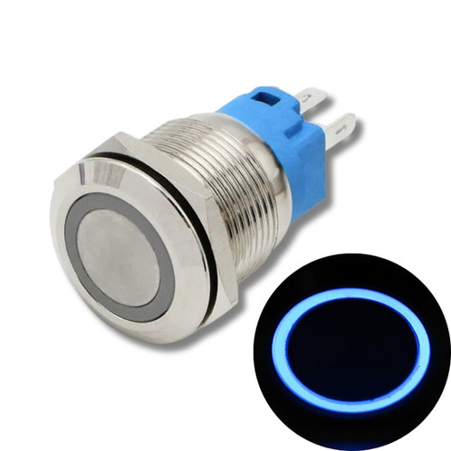 19mm Size BLUE Led Stainless Steel Latching Type Push Button Switch 5V ...