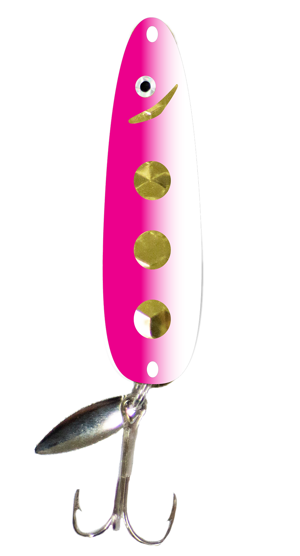Hex Gold Pink and White Dot Flutter Spoon | Pelican Lures