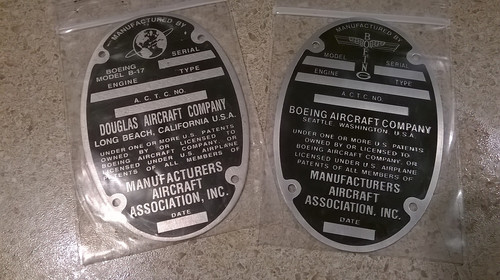 Boeing/Douglas B-17 Reproduction Data Plates | aphs