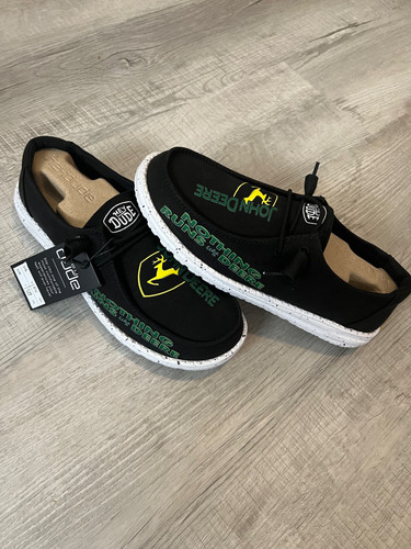 Custom DEERE Hey Dudes Black / White soles | Nepa Custom Designin