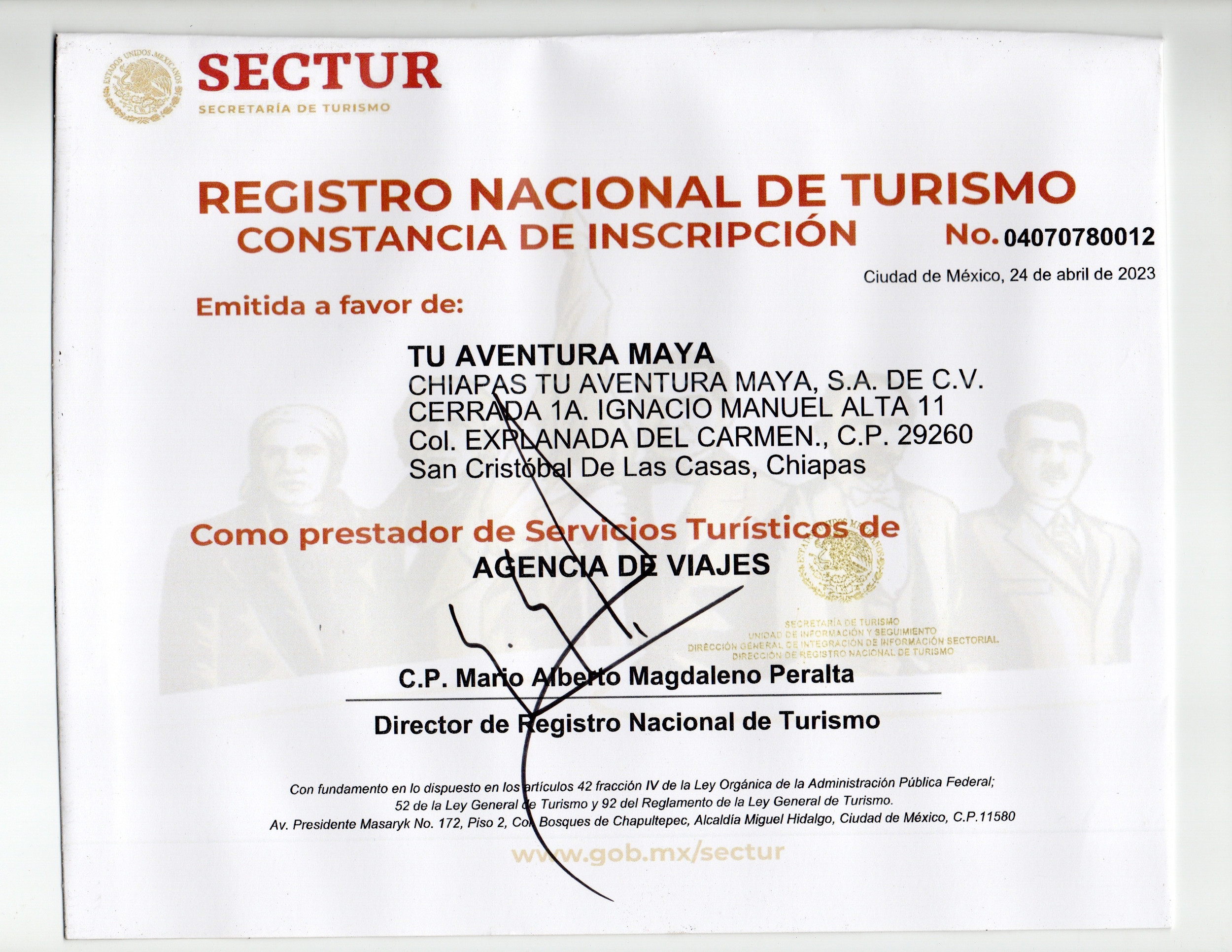 Registro Nacional de Turismo | TOURSENCHIAPAS