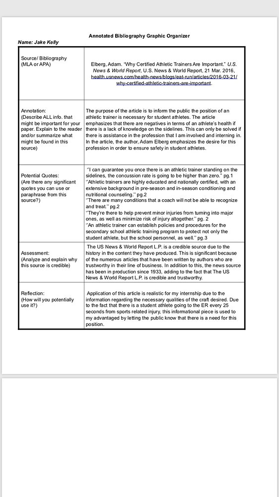 Assignment 8: Graphic Organizer (Step 2 of Creating an Annotated ...