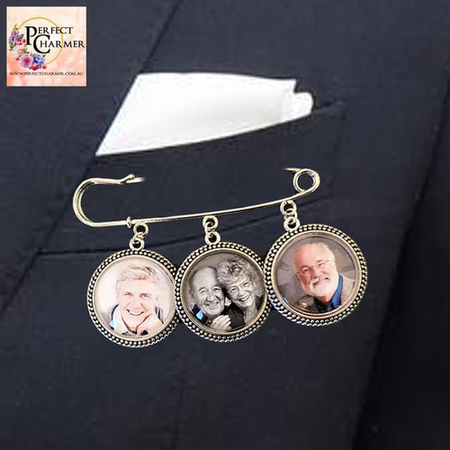Suit Pin with 3 Antique Silver Round Charms | Perfect Charmer