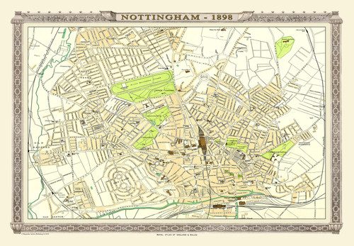 Map of Nottingham 1898 from the Royal Atlas by Bartholomew | Grovely ...