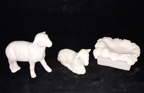 Clay Magic's Nativity Set (Medium 2 Sheep & Manger) | Countryside Ceramics