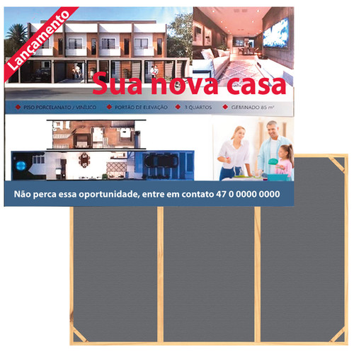 Placa em lona com quadro de madeira | Geracópias Gráfica