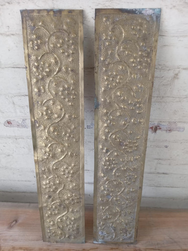 Pair of Antique Tall Vine Brass Repousse Panels | L'Authentique