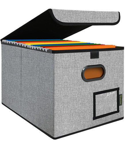 Collapsible File Organizer Box with Lid, Plastic Slide, Hanging File ...