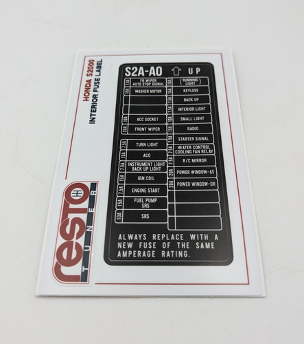 S2000 Interior Replacement Fuse Box Decal | Resto Tuner