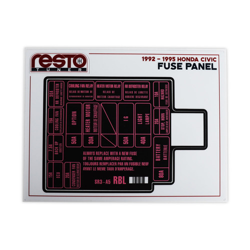 1992-1995 Honda Civic Engine Fuse Label Kit ONLY | Resto Tuner