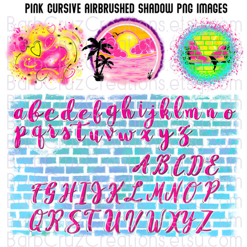 Cursive Pink Alphabet with airbrush shadowing, png letters and bonus ...
