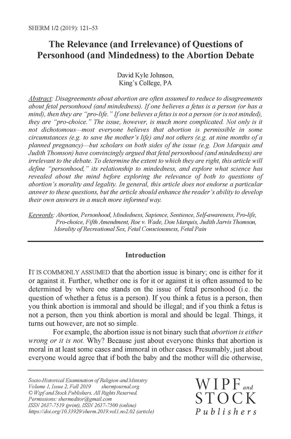 The Relevance (and Irrelevance) of Questions of Personhood... | SHERM ...