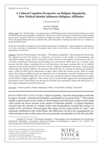 A Cultural Cognition Perspective on Religion Singularity: How Political Identity | SHERM Journal