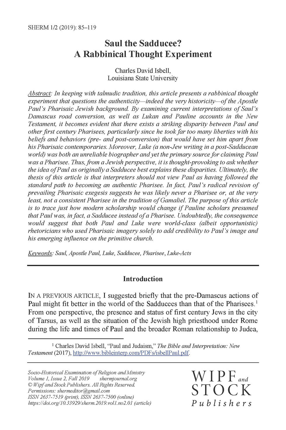 Saul the Sadducee? A Rabbinical Thought Experiment | SHERM Journal