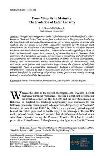 From Minority to Maturity: The Evolution of Later Lollardy | SHERM Journal