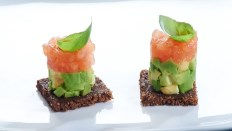 Avocado-Tomato Turrets on Pumpernickel