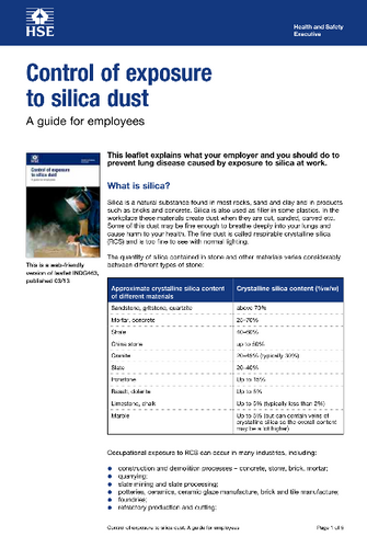 HSE Control of exposure to silica dust - a guide for employees | Eaton ...