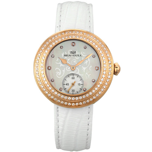 Seagull Rhinestones Bezel Gold Pearl Watch 719.751L