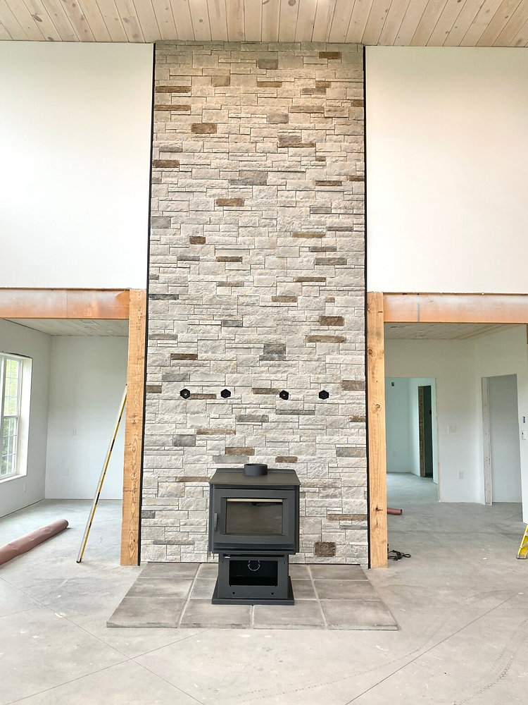 Wood Stove Chimney Wall Using Versetta Stone