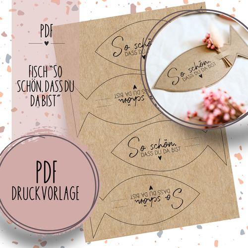 Druckvorlage Fisch "Schön, dass du da bist" | Helloo Anni