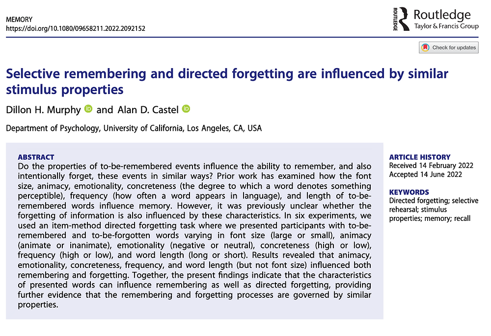 Selective Remembering and Directed Forgetting Are Influenced by Similar ...