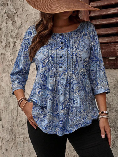 PLUS Range Blue Paisley Pattern Blouse | Dreampulseza