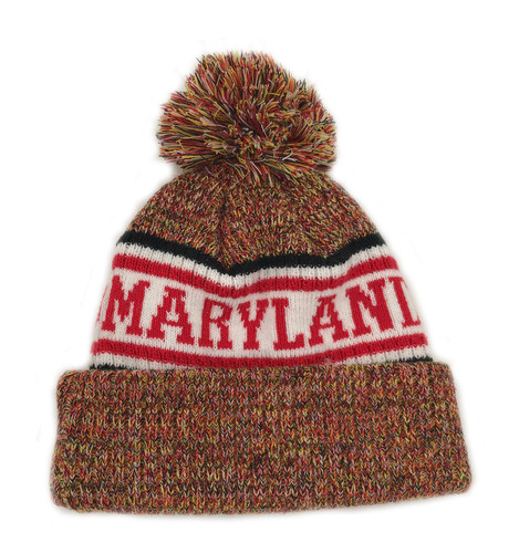 Beanie Cap - Maryland Flag Colors Pom Pom | ctxwholesale