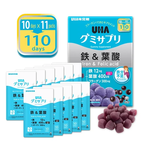 UHA Gummy Supplement Iron + Folic Acid + Collagen, 220 pieces | Japan ...