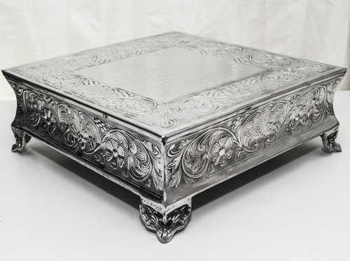 14" Square Silver Wedding Cake Stand | sweet-art-bake-shop
