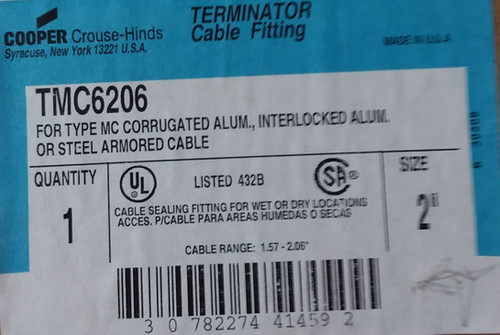Crouse-Hinds Terminator Cord Grips Fitting Aluminum 2" NPT TMC6206 ...