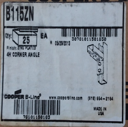 COOPER B-LINE B115ZN 4-hole Corner Angle | Montana Automation
