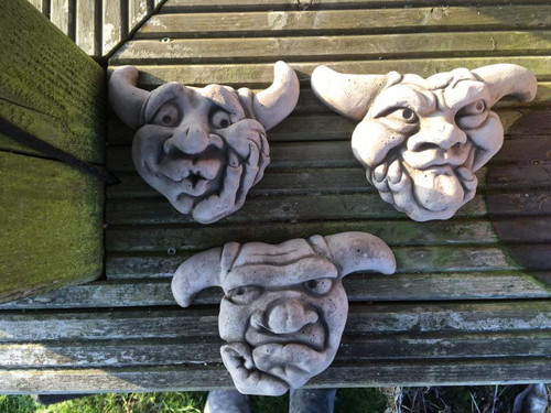 11-688 SET OF THREE WALL HANGING GARGOYLE FACES | Ornate Stone Ware ltd