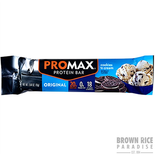 Promax Protein Bar Cookies & Cream, 2.64 OZ | Brown Rice Paradise
