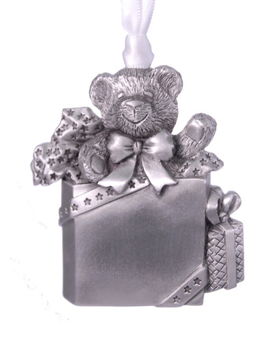 Teddy Bear Gift Box Ornament made in USA free engraving | libertypewter