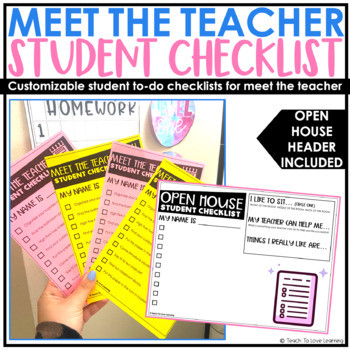 Meet the Teacher Checklist┃Student Checklist Meet the Teacher┃Open ...