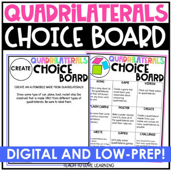 Quadrilaterals Digital Choice Board┃Quadrilaterals Choice Board ...