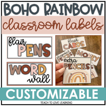 Boho Rainbow Classroom Labels┃Rainbow Boho Theme ┃ Neutral Colors ...
