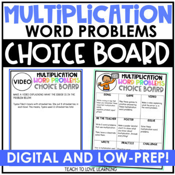 Multiplication Word Problems Digital Choice Board┃Multiplication Choice ...
