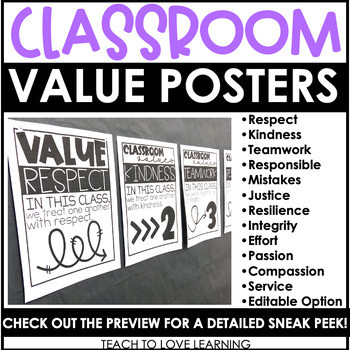 Class Values Posters // Editable | teachtolovelearning