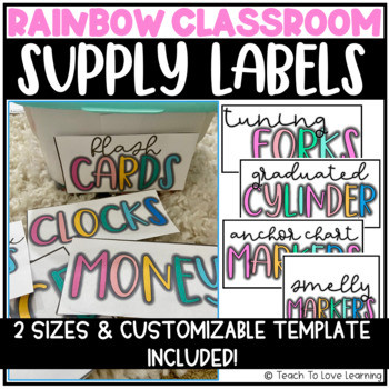 Bright Rainbow Classroom Labels┃Rainbow Theme ┃ Supply Labels ...